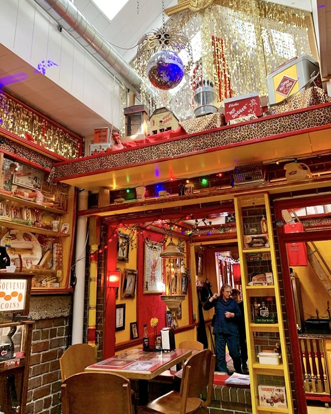 Disco balls and gold trim transform this tiny eatery into a hot dog palace&mdash;proving that sometimes the most magical dining experiences come in the smallest packages.