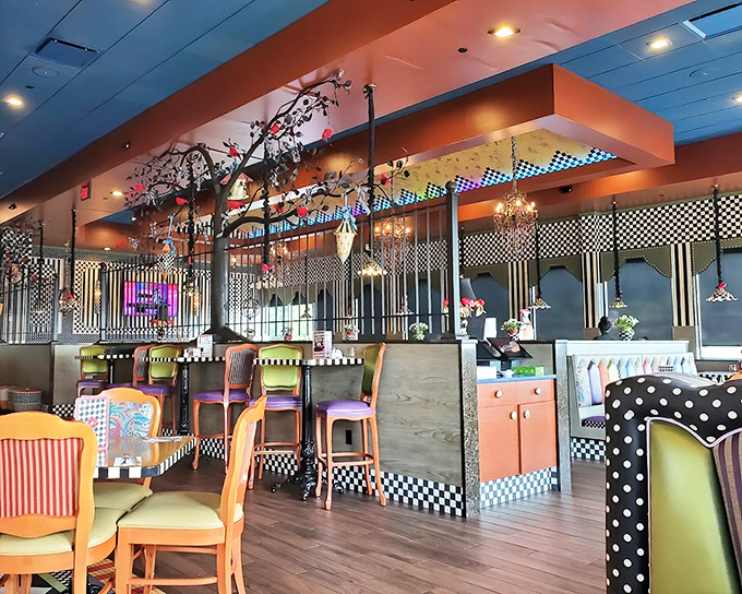 The dining area feels like the set designer from Wes Anderson's latest film decided to open a diner&mdash;colorful, quirky, and impossible not to smile at.