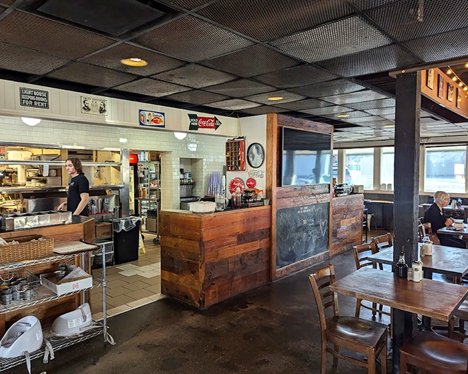 The host stand and open kitchen&mdash;where diner magic happens and coffee cups never stay empty for long.