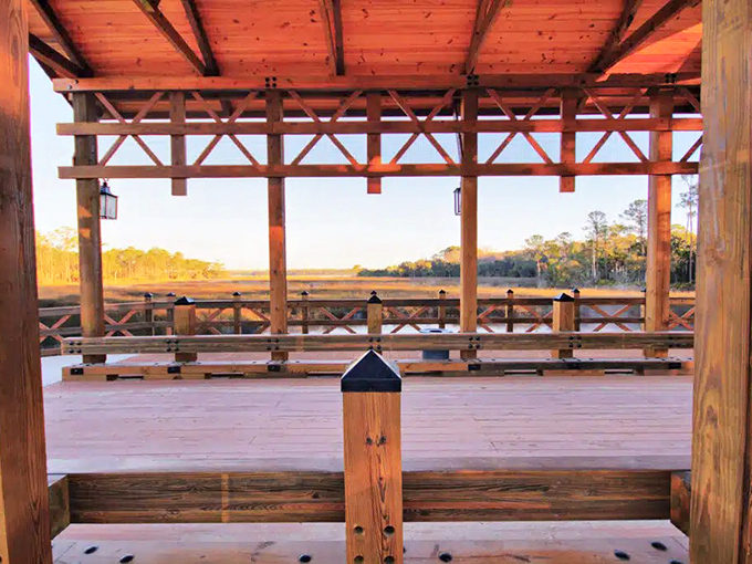 Looking out from inside the bridge reveals the architect's genius—framing Florida's natural beauty like a living landscape painting.