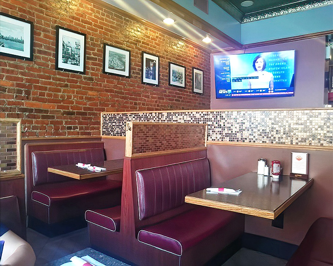Red vinyl booths and warm lighting create the perfect backdrop for both first dates and Sunday papers. Classic diner atmosphere, perfected.