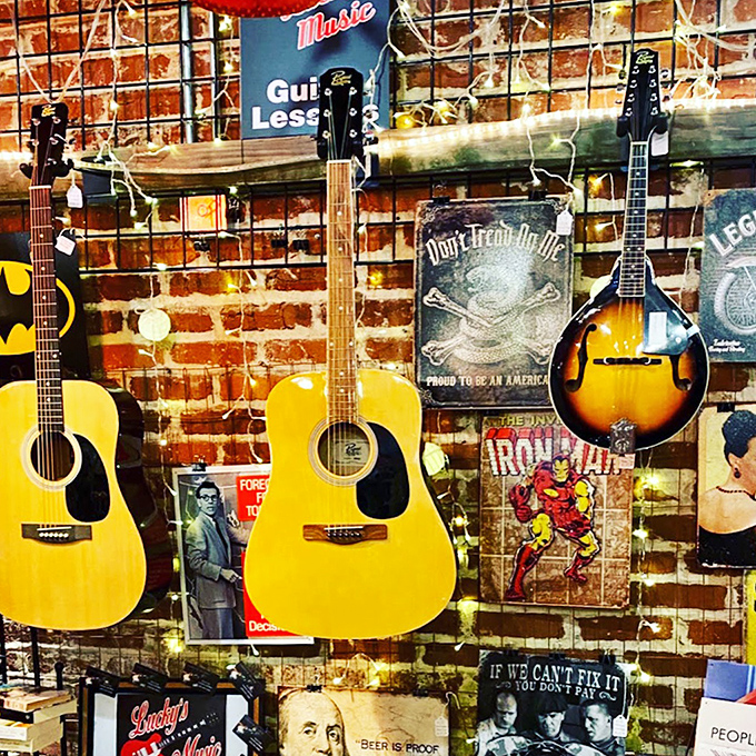 Six-string dreams hanging on brick walls. These guitars have stories to tell&mdash;some might have played "Free Bird" at a backyard wedding, others just waited patiently for their big break.