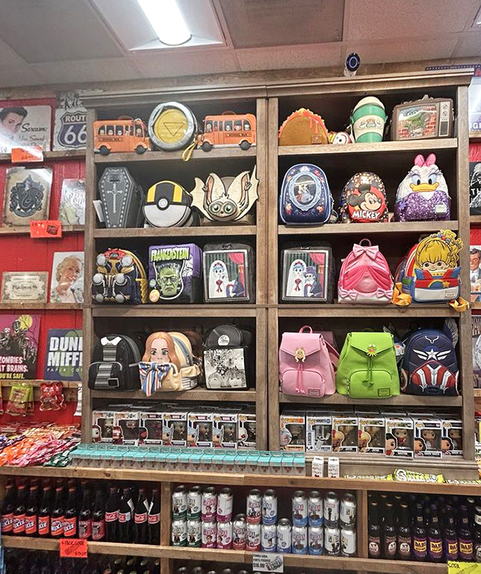 Pop culture paradise where backpacks become personality statements and collectibles whisper, "You're never too old for a little fun."