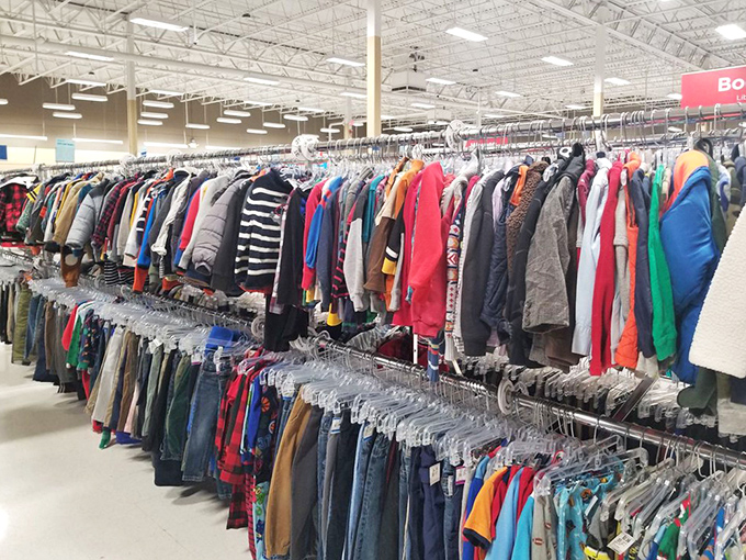 The kids' section packed with treasures because children grow faster than weeds and cost way more to clothes.