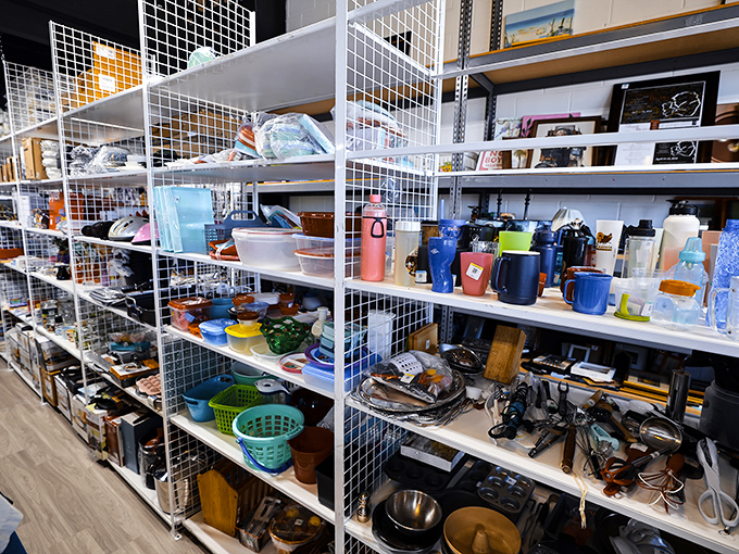 Kitchen treasures await home chefs and collectors alike. That vintage Pyrex dish your grandmother had? It's probably hiding on these shelves.