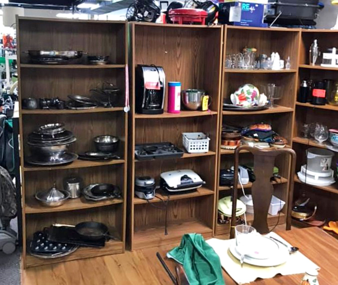 Kitchen equipment purgatory, where cast iron skillets with decades of seasoning await resurrection in your cooking adventures.