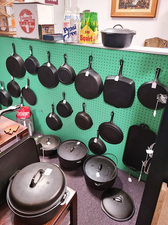 Cast iron paradise where seasoned collectors gather. These pans have flipped more pancakes than IHOP and still have centuries of cornbread ahead.
