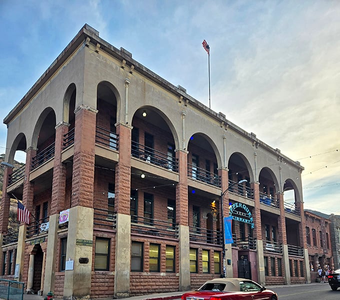 The historic Copper Queen Library building stands as a testament to Bisbee's belief that even frontier mining towns deserve architectural grandeur and good books.