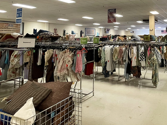 Rack after rack of potential wardrobe refreshers stand at attention, each garment hoping to be the next "can you believe I only paid $3?" story.
