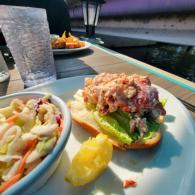 A lobster roll that doesn't skimp on the star attraction, proving that sometimes the simplest presentations create the most profound pleasures.
