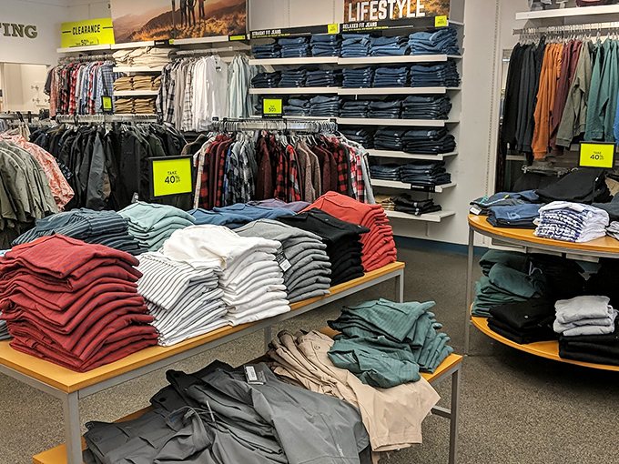 The promised land of perfectly folded polos. Those neatly stacked shirts are practically begging to upgrade your wardrobe without downgrading your savings account.
