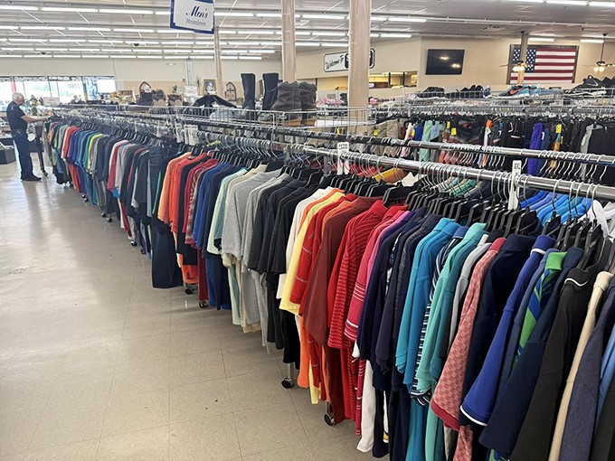 The men's clothing section that proves secondhand doesn't mean second-rate. These color-coordinated racks would make Marie Kondo weep with joy.