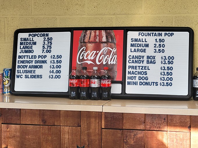 The menu board&mdash;a beautiful haiku of cinema essentials. Popcorn, candy, and fountain drinks: the holy trinity of movie night.