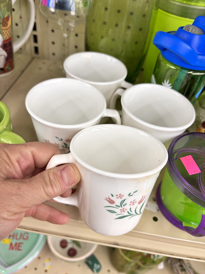 Delicate floral mugs that once hosted countless conversations over steaming tea now wait patiently for their next caffeine-fueled heart-to-heart.