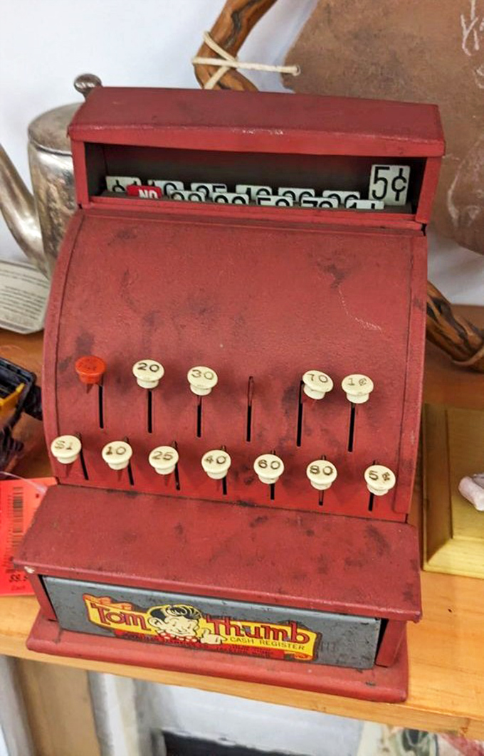 This vintage Tom Thumb cash register probably rang up five-cent candies in its heyday&mdash;now it's waiting to become someone's conversation-starting bookend.