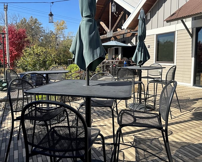 The patio at The Rock isn't just outdoor seating&mdash;it's an invitation to dine under Missouri skies with the perfect balance of sun and shade.