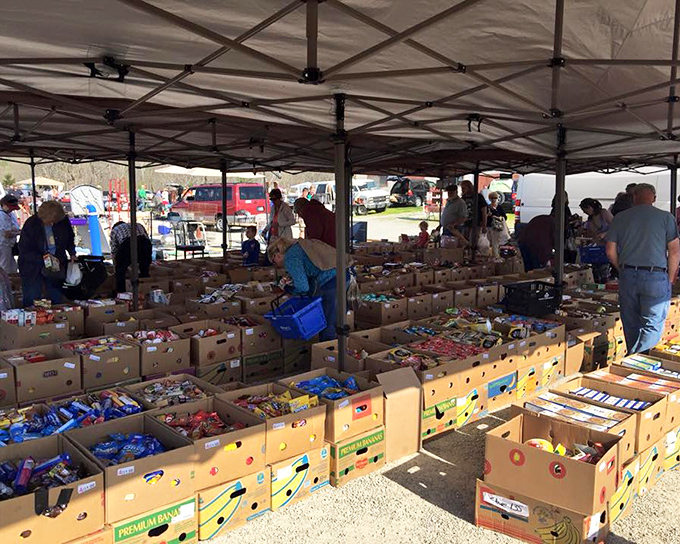 Cardboard kingdoms filled with snacks, sweets, and packaged goods&mdash;proof that bargain hunting works up an appetite that only knows one cure.