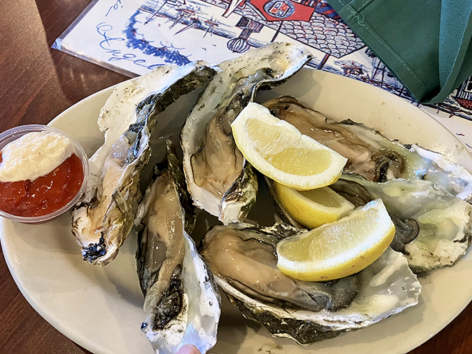 Fresh oysters that taste so much like the ocean, you'll check your shoes for sand afterward. Nature's perfect appetizer, served with a squeeze of sunshine.
