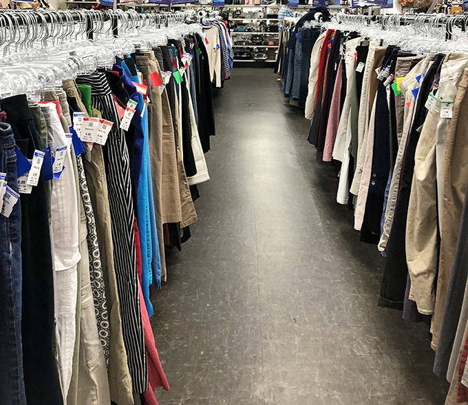 The pants corridor&mdash;a denim democracy where designer labels and everyday brands share the same rack space and price point.