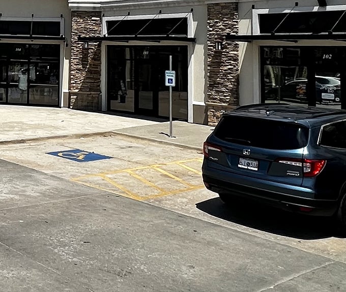 Even the parking area maintains the clean, accessible vibe that sets this resale shop apart from dusty thrift stores of the past.