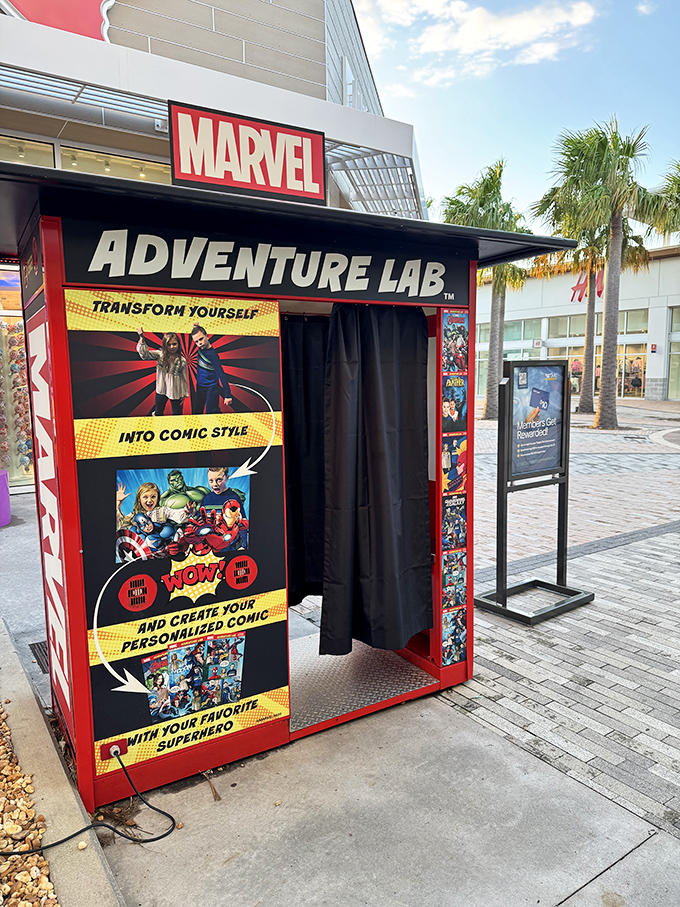 The Marvel Adventure Lab stands ready to transform ordinary shoppers into superheroes. Comic book dreams come alive between shopping sprees.