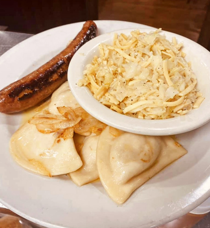 Pierogi perfection with a side of kielbasa&mdash;Eastern European comfort that reminds you why grandmothers are the original celebrity chefs.