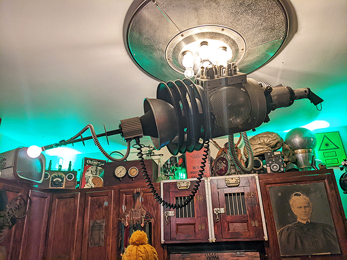 This retrofuturistic ray gun display combines steampunk aesthetics with sci-fi nostalgia - Flash Gordon would be jealous!