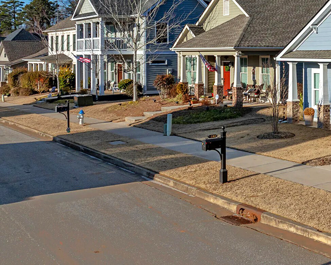 Colorful facades and welcoming front porches invite neighborly conversations in these newer Covington developments that maintain the town's architectural spirit.