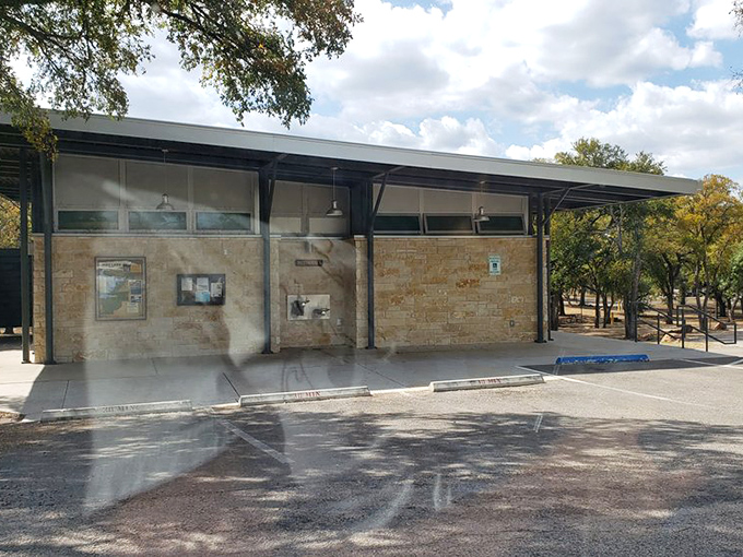 Even the restrooms get the scenic treatment here, proving that necessity doesn't have to sacrifice style.