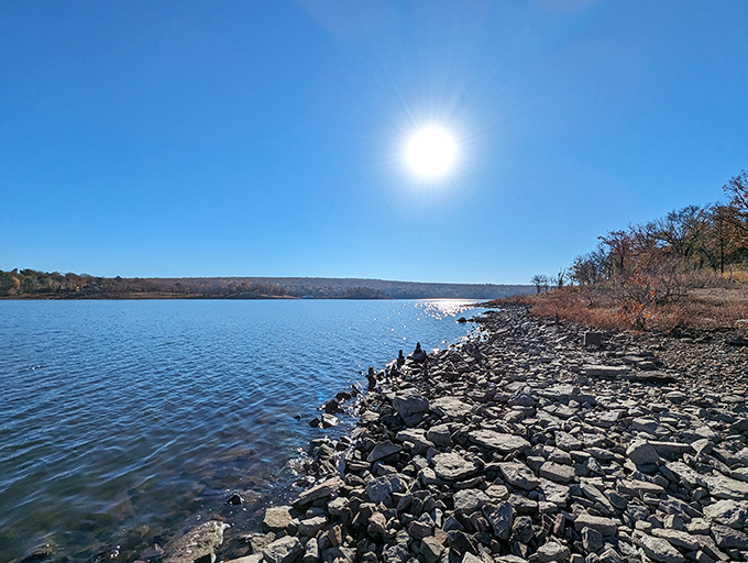 Rocky shores meet endless blue horizons where you can contemplate life's mysteries or just throw some really satisfying stones.