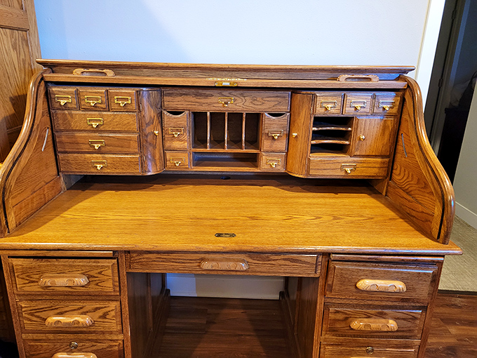 This roll-top desk has more secret compartments than a spy movie prop&mdash;perfect for hiding chocolate or unpaid bills.