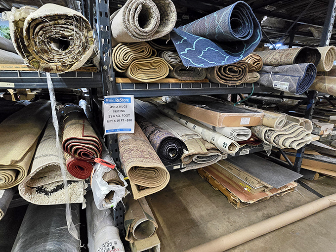 The rug collection unfurls possibilities&mdash;each roll containing someone's future "this really ties the room together" moment of decorating triumph. 