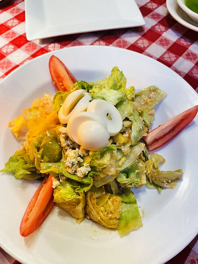 A salad that actually excites&mdash;crisp greens playing supporting roles to the real stars: perfectly boiled eggs and generous cheese crumbles.