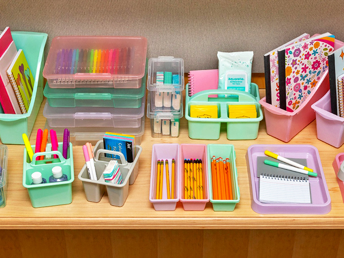 School supply displays so perfectly organized they make you nostalgic for September shopping, minus the sticker shock.