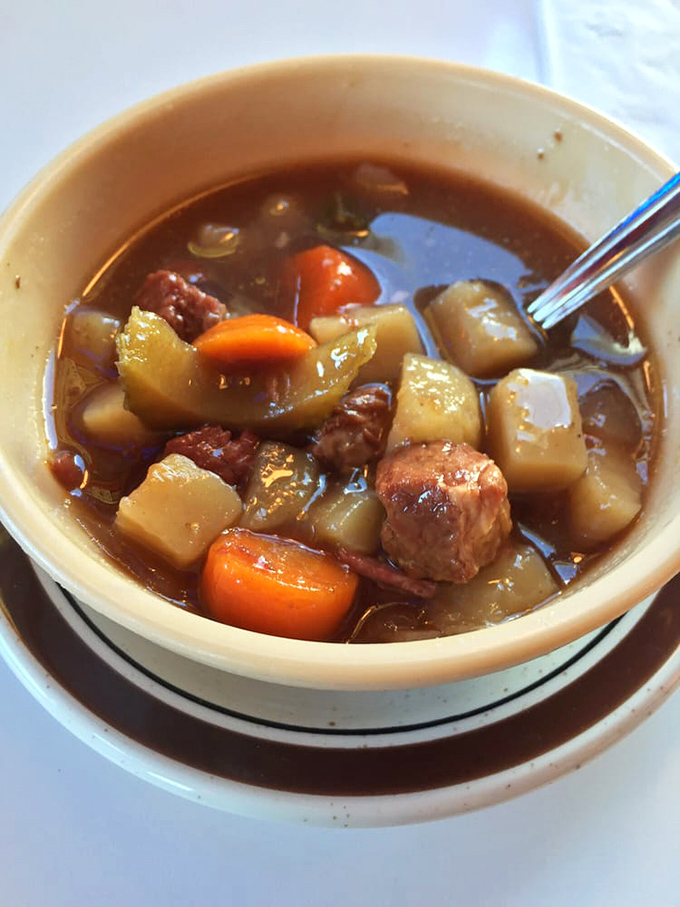 This isn't just soup&mdash;it's a savory swimming pool for those chunks of tender beef and vegetables. Spoon-worthy in every sense.