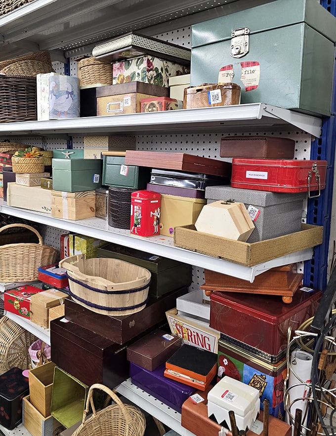 Storage container heaven! From vintage suitcases to decorative boxes, this is where organization meets nostalgia in a beautiful, budget-friendly marriage.