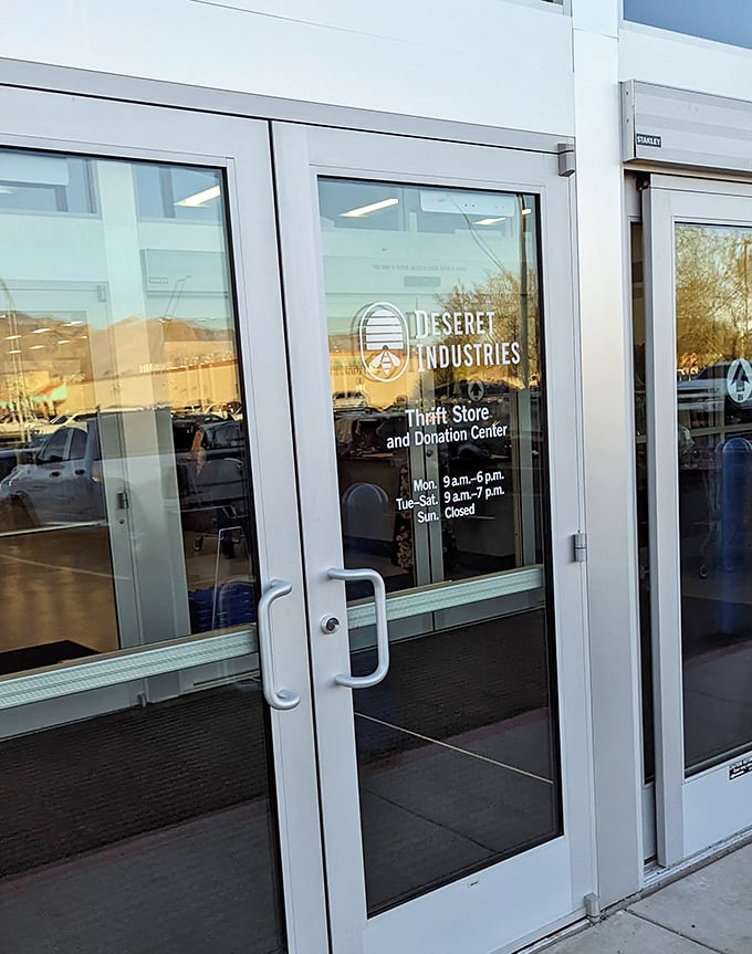 Store hours posted clearly&mdash;because knowing when to hunt is half the battle in the competitive sport of thrifting.