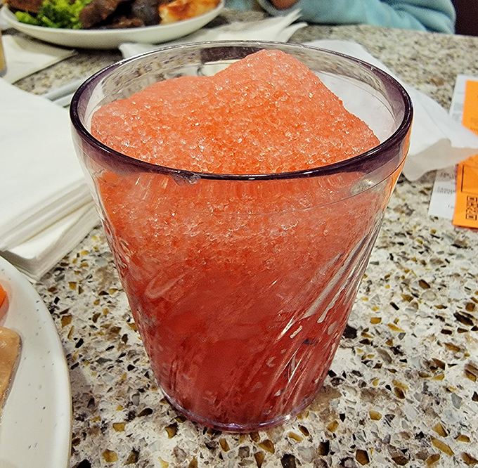 A frosty glass of strawberry shaved ice&mdash;the perfect palate cleanser between buffet rounds or sweet salvation on a hot Pennsylvania summer day.