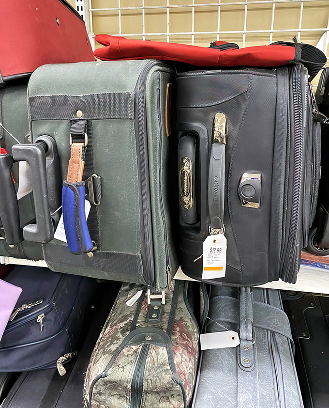 Luggage that's seen more places than you have, now waiting for its second act in your next adventure.