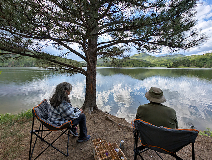 Lakeside seating that beats any waterfront restaurant. These two have discovered the perfect spot for nature's dinner theater.