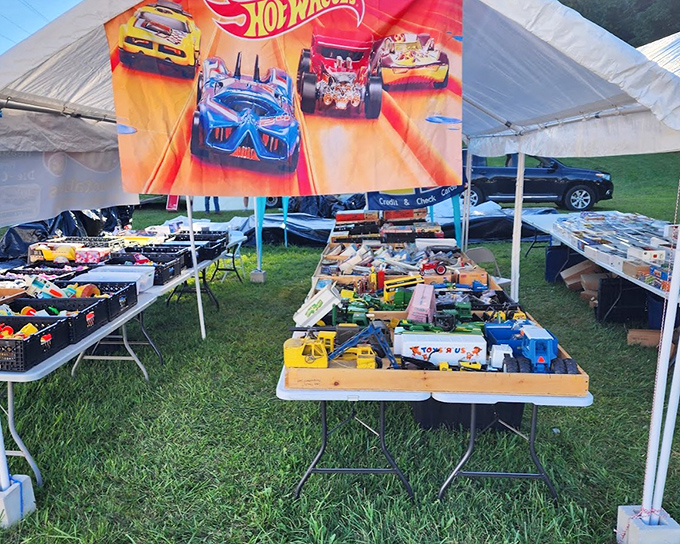 The Hot Wheels display isn't just selling toys – it's offering time travel back to childhood, one miniature car at a time.