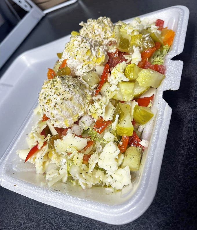 Tuna salad elevated to art form. The colorful medley of vegetables mixed with perfectly seasoned tuna makes brown-bag lunches seem like cruel punishment.