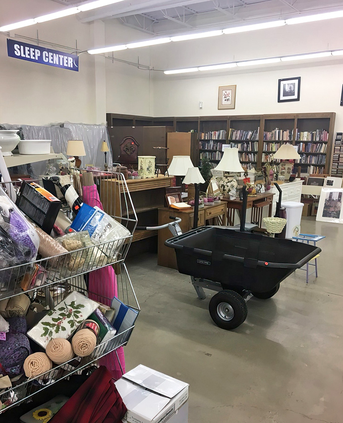 The "Sleep Center" sign promises dreams, but the furniture selection delivers reality&mdash;comfortable, affordable reality.