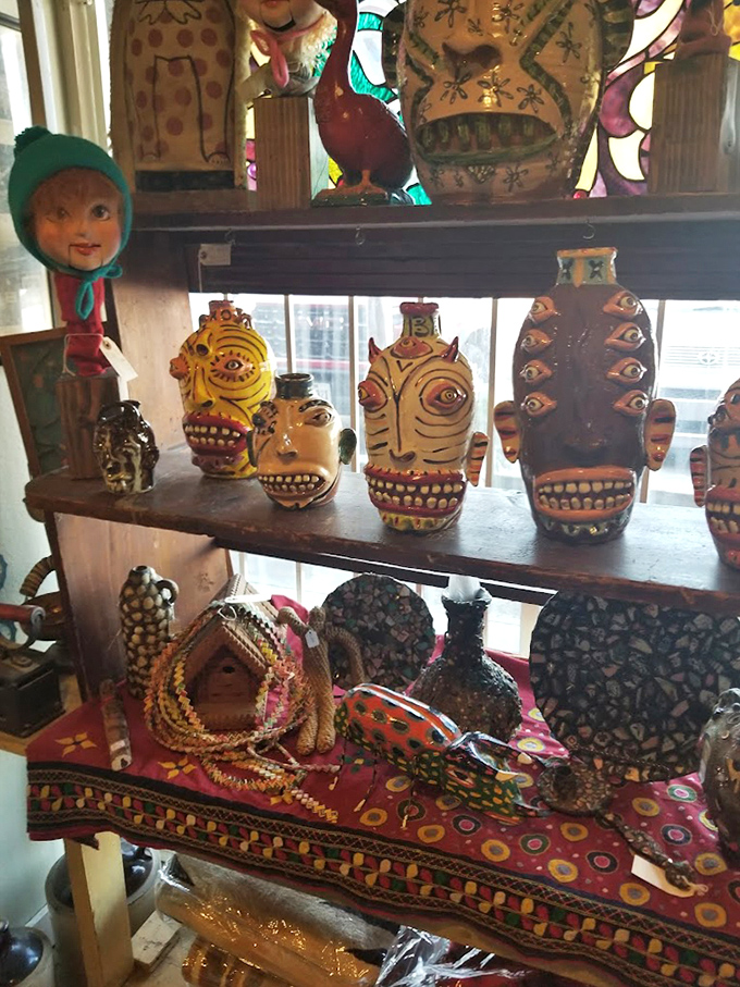 Folk art faces with expressions that range from whimsical to slightly unnerving &ndash; exactly the kind of finds that make antique hunting an adventure.