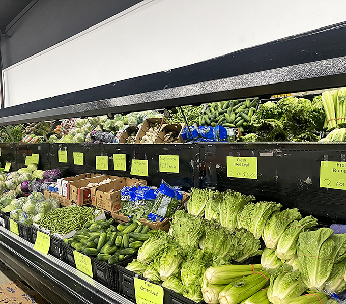 Fresh produce displays prove this market delivers on its "farmer's" name with quality vegetables at great prices.