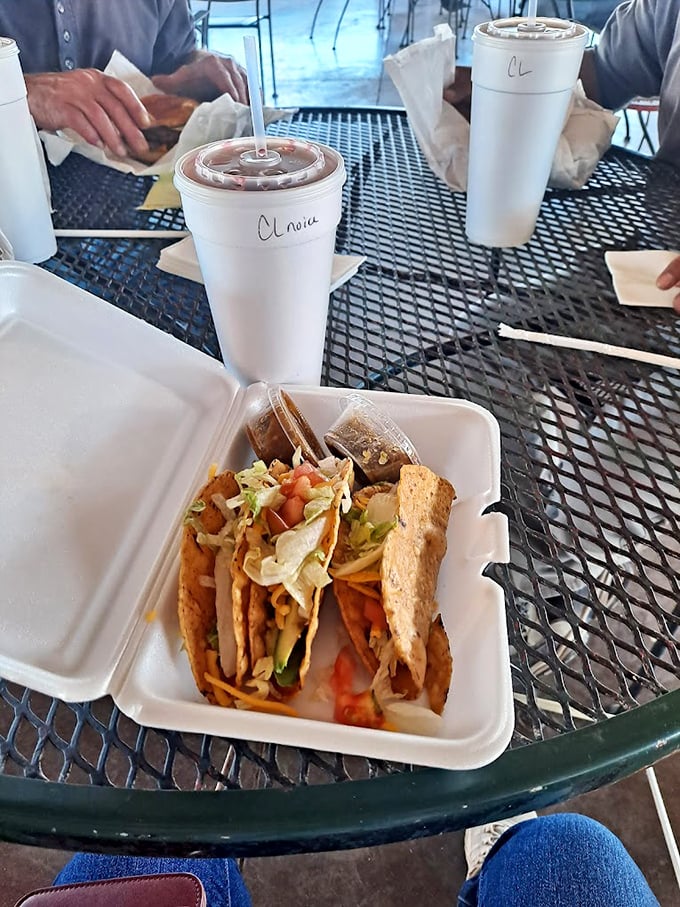 Tacos and drinks served on the patio&mdash;proof that life's simplest pleasures often come in styrofoam containers.