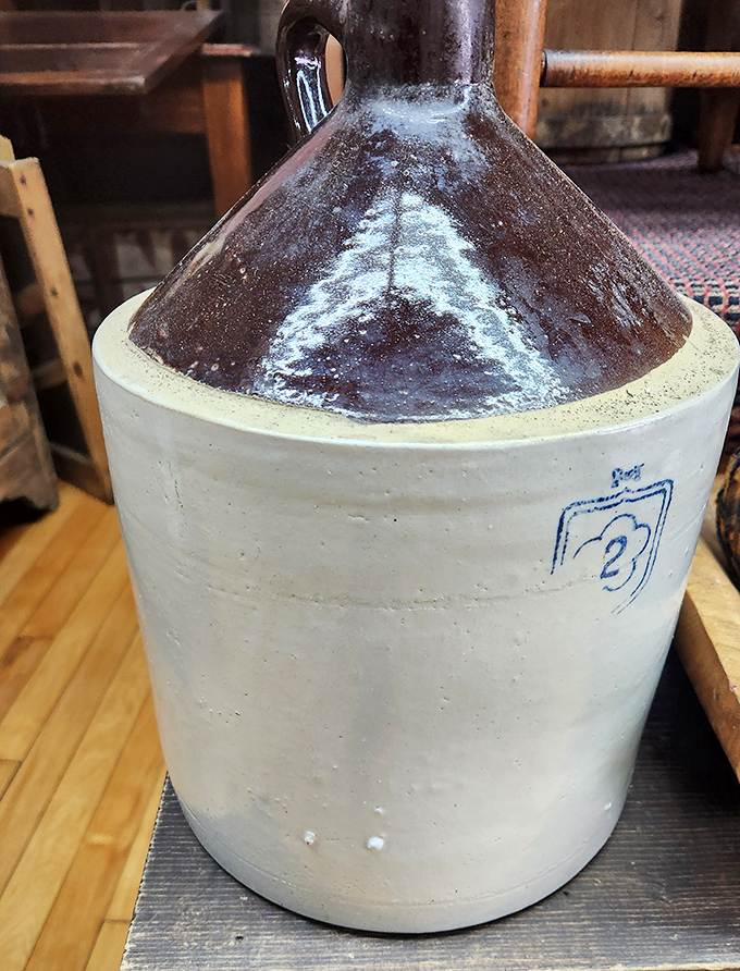 This two-tone stoneware jug has probably held everything from moonshine to maple syrup – if only it could talk!