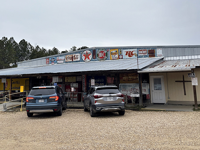 Classic signage and rustic charm create the perfect backdrop for authentic Southern flea market adventures.