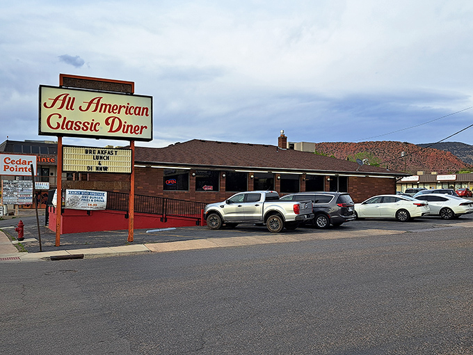 The All American Diner's sign stands proud against Cedar City's blue skies &ndash; a promise of pancakes that would make your grandmother proud.