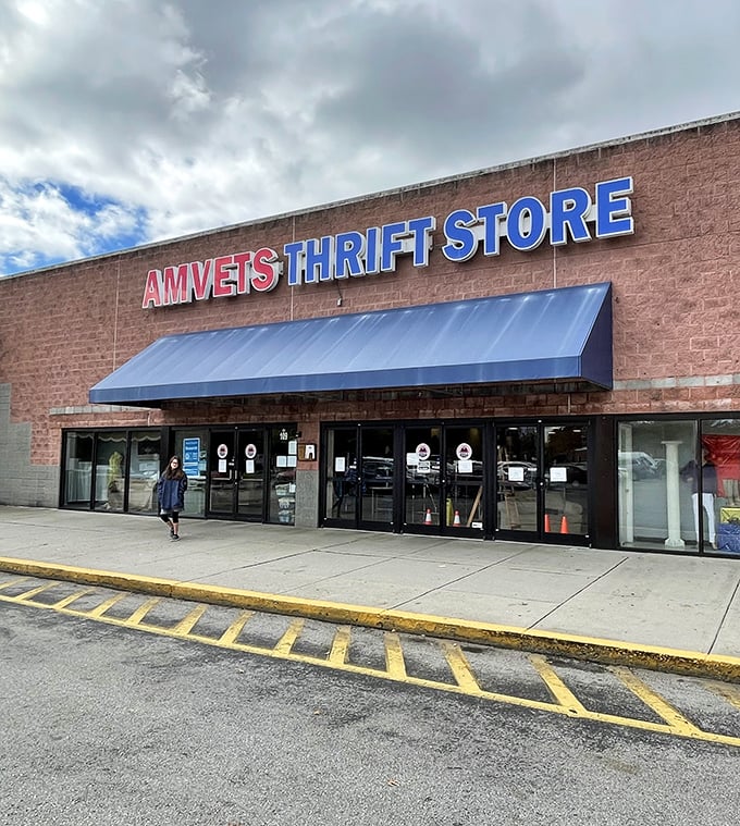 Amvets Thrift Store's straightforward brick exterior houses a patriotic mission and incredible bargains for everyone.